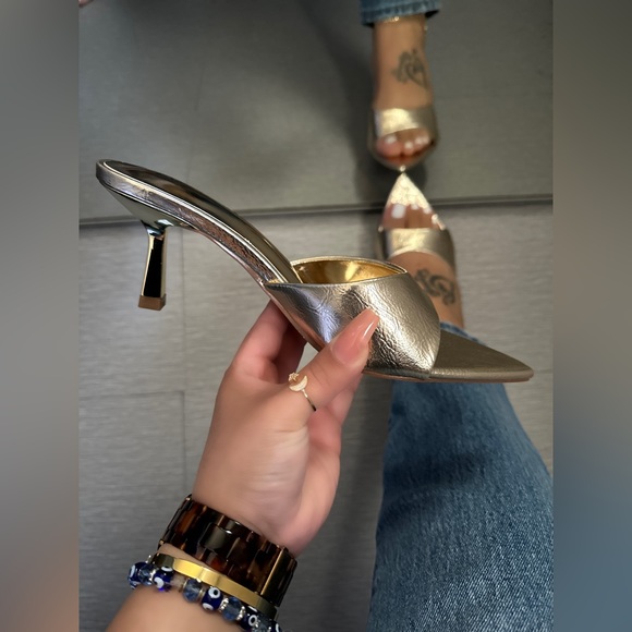 Shoes | New Gold Metallic Pointy Slip On Low Heel Mule | Poshmark